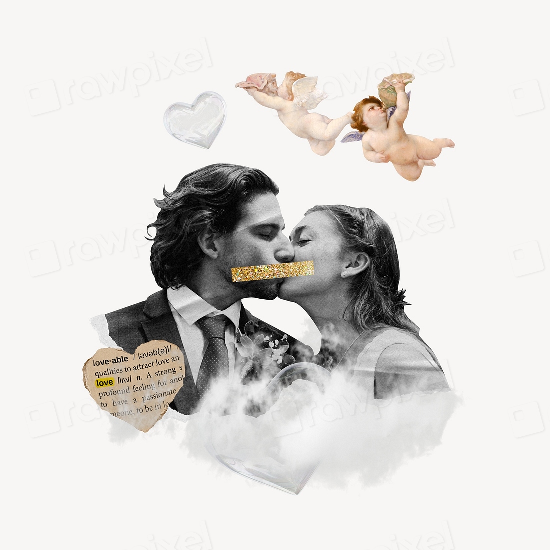 Vintage couple kissing collage element, | Premium Photo - rawpixel