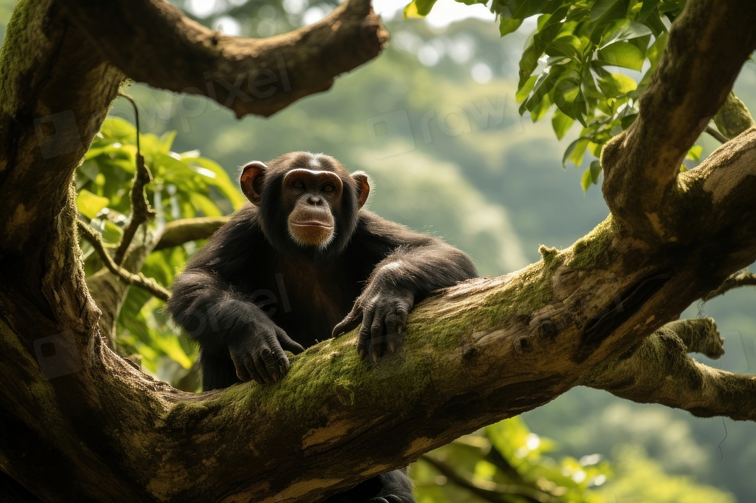 Chimpanzee tree wildlife outdoors. AI | Free Photo - rawpixel