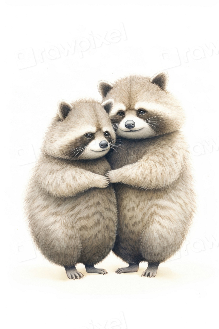 Couple raccoon hugging wildlife animal | Free Photo Illustration - rawpixel