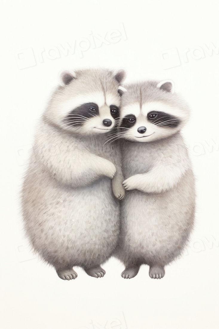Couple raccoon hugging wildlife animal | Free Photo Illustration - rawpixel