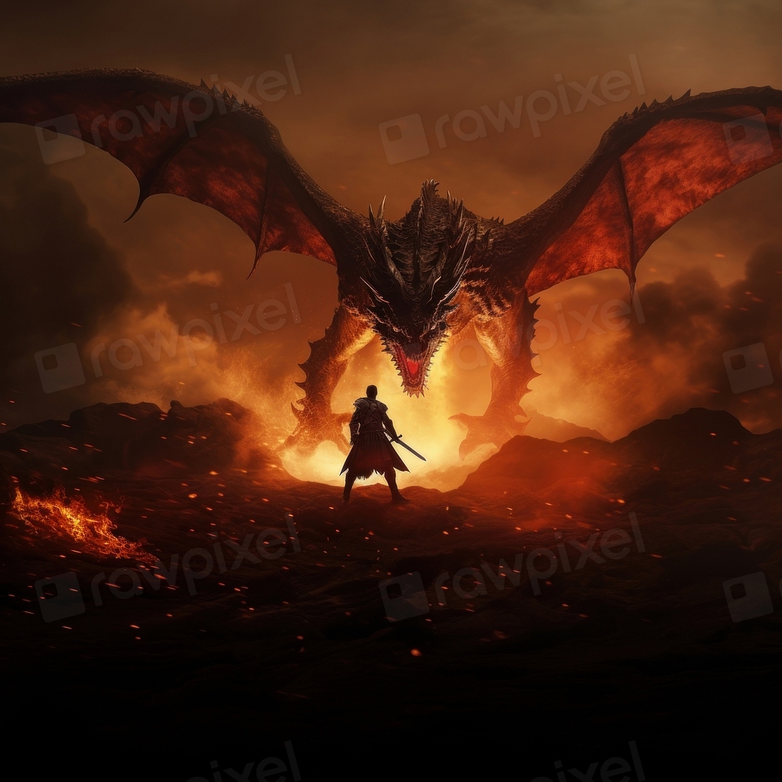 Knight dragon fire screenshot. AI | Premium Photo - rawpixel