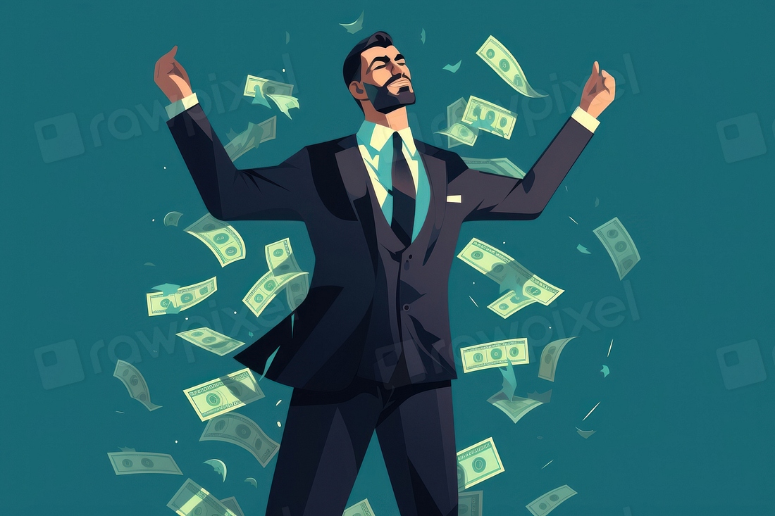 Happy rich banker celebrating income | Free Photo Illustration - rawpixel