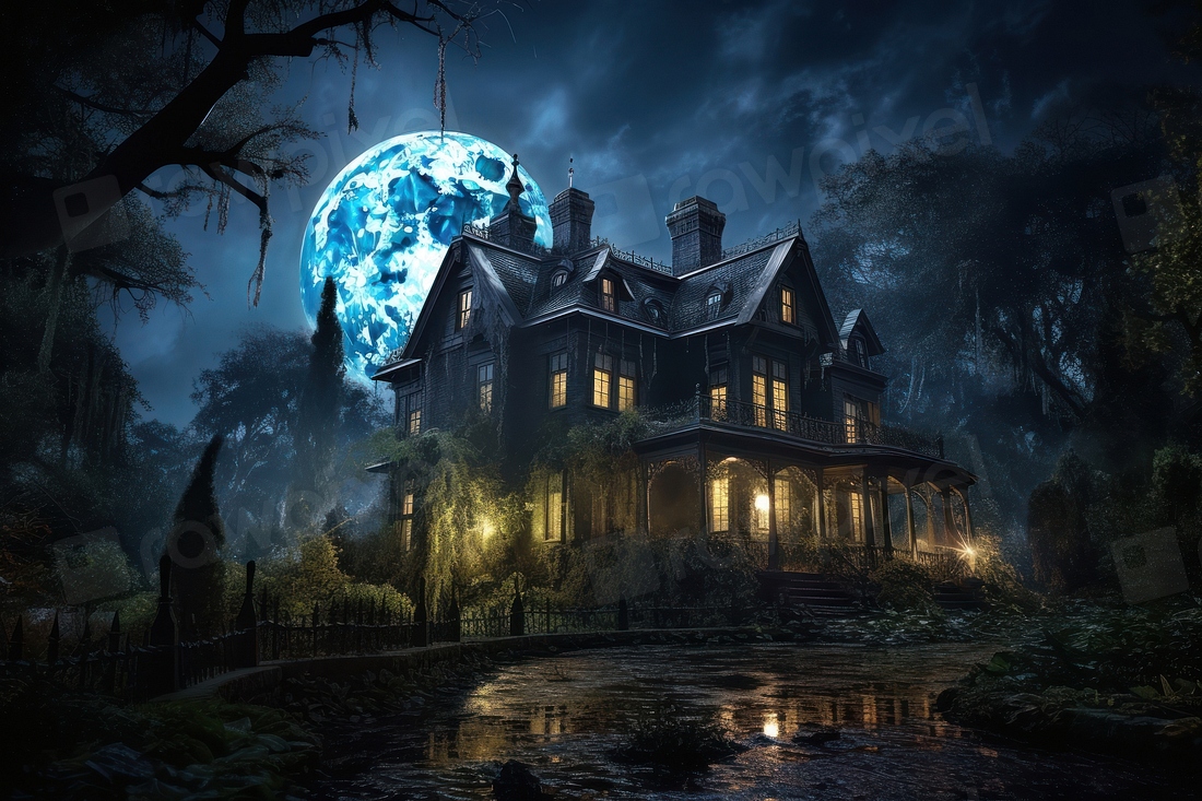 Haunted mansion night architecture building. | Free Photo - rawpixel