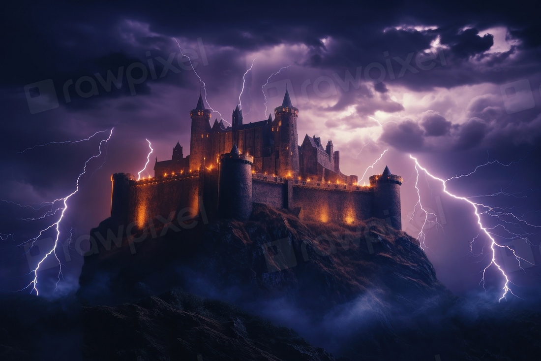 Medieval castle lightning storm thunderstorm. | Premium Photo - rawpixel