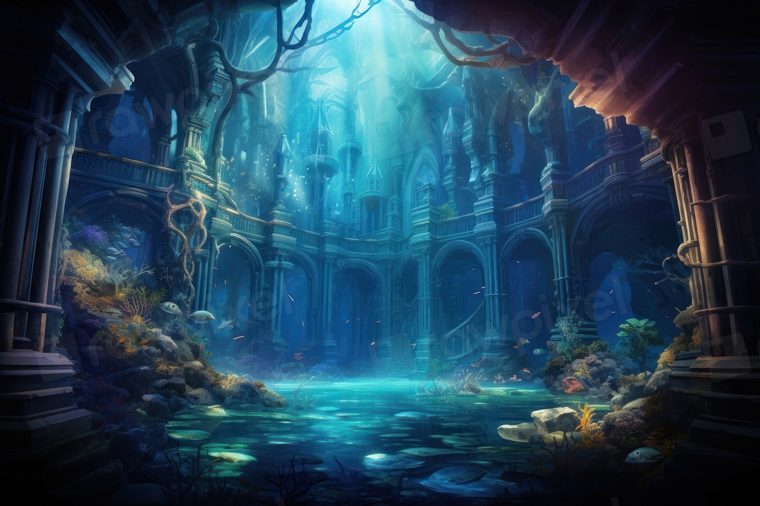 Underwater kingdom fantasy architecture illuminated. | Free Photo ...