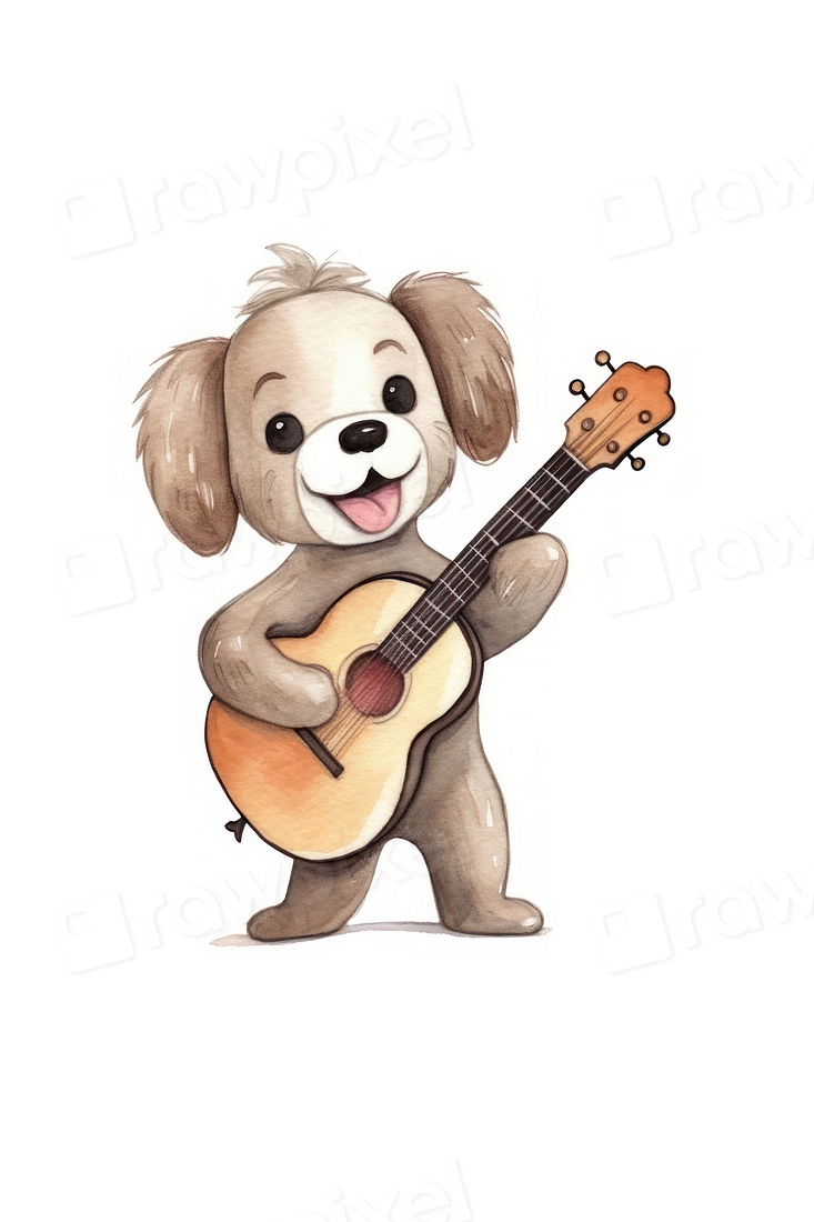 Dog sing song cartoon guitar | Free Photo Illustration - rawpixel