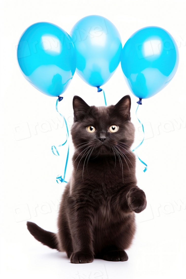 cat holding 3 party balloons | Premium Photo - rawpixel