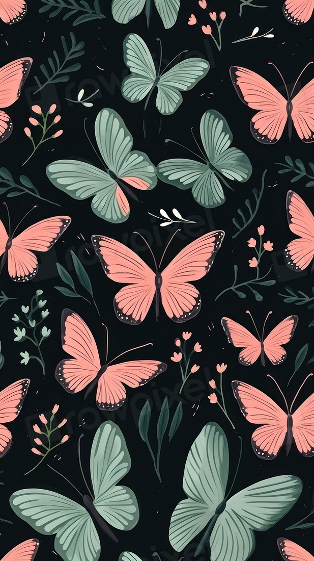 Pink butterfly pattern backgrounds plant. | Free Photo Illustration ...