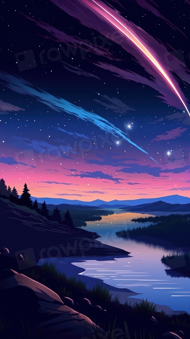 Shooting star landscape night outdoors | Premium Photo Illustration ...