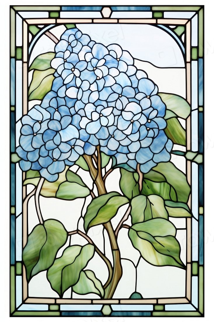Glass Hydrangea art hydrangea stained | Free Photo Illustration - rawpixel