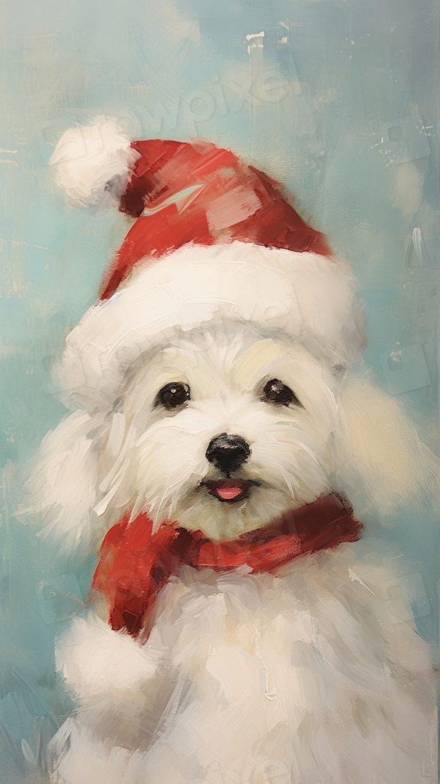 Santa dog painting drawing mammal | Free Photo Illustration - rawpixel