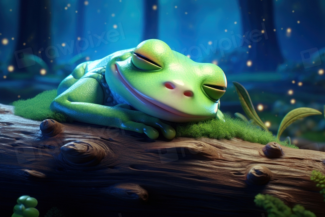 Happy sleeping frog amphibian reptile | Free Photo Illustration - rawpixel