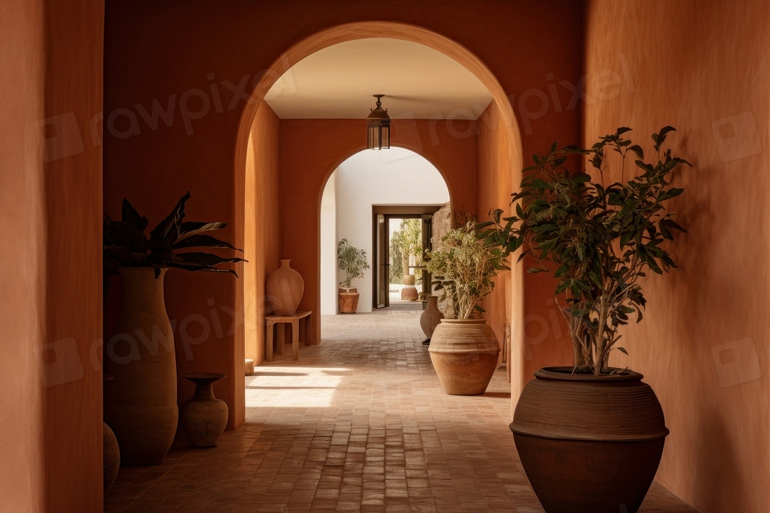 Interior hallway architecture terracotta building. | Free Photo - rawpixel
