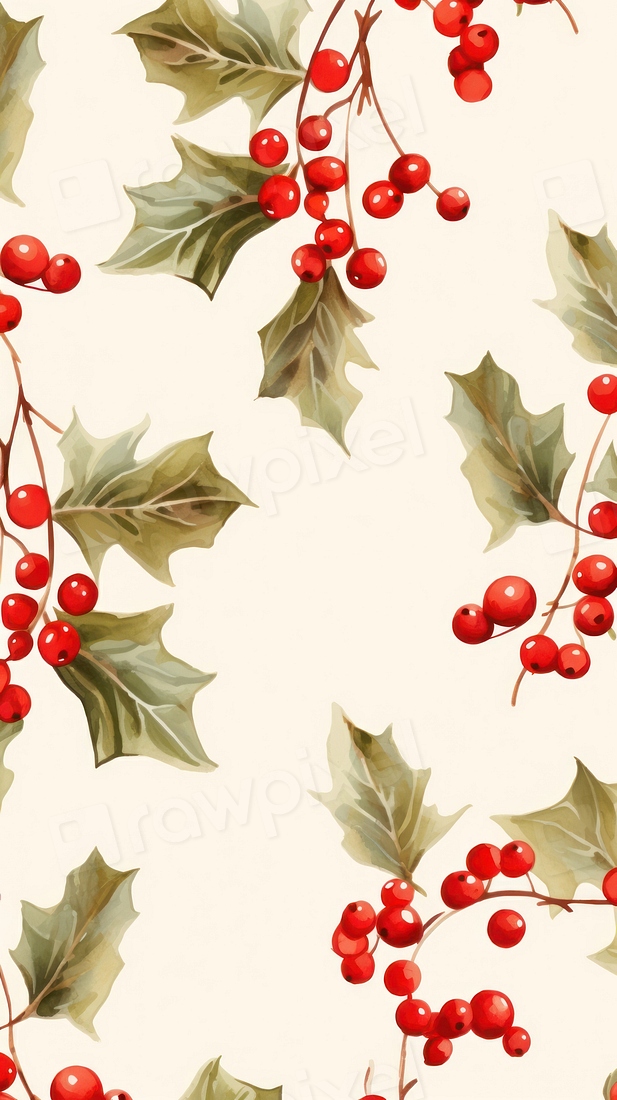 Christmas holly backgrounds pattern cherry. | Premium Photo ...