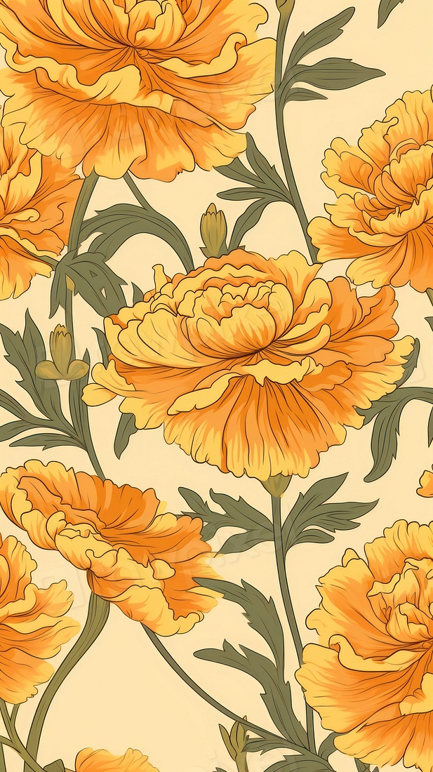 Marigold flower wallpaper pattern plant. | Free Photo Illustration ...