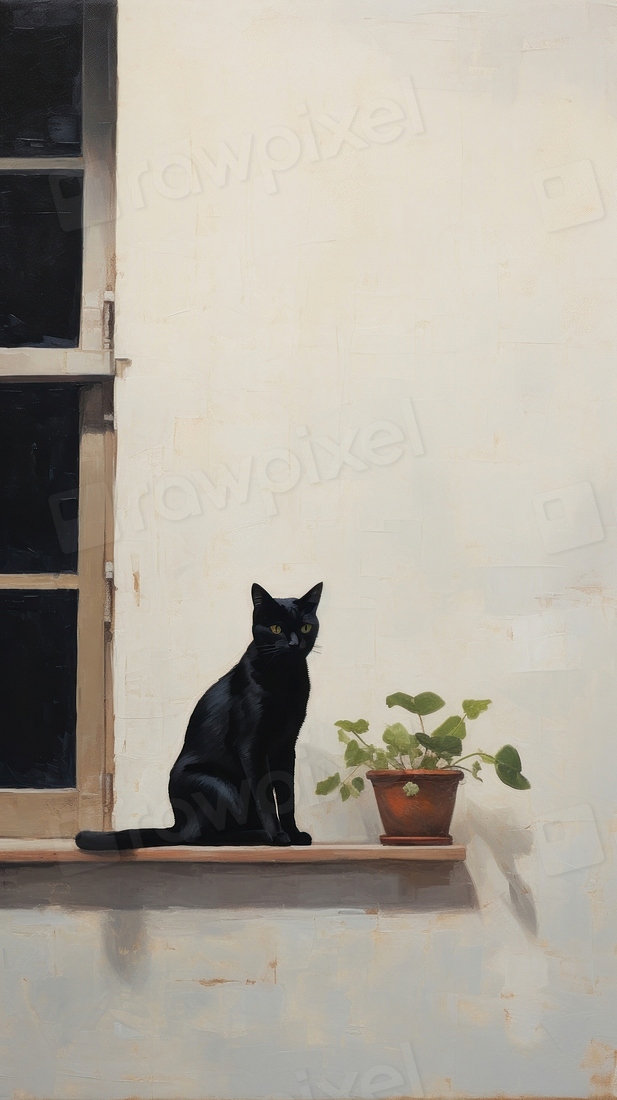 black cat window sill mammal | Premium Photo Illustration - rawpixel