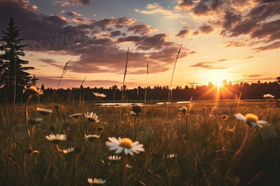 Sunset meadow landscape grassland sunlight. | Premium Photo - rawpixel