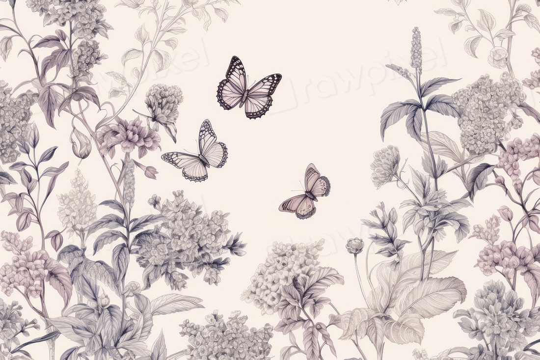 Butterfies and flowers pattern drawing | Premium Photo Illustration ...
