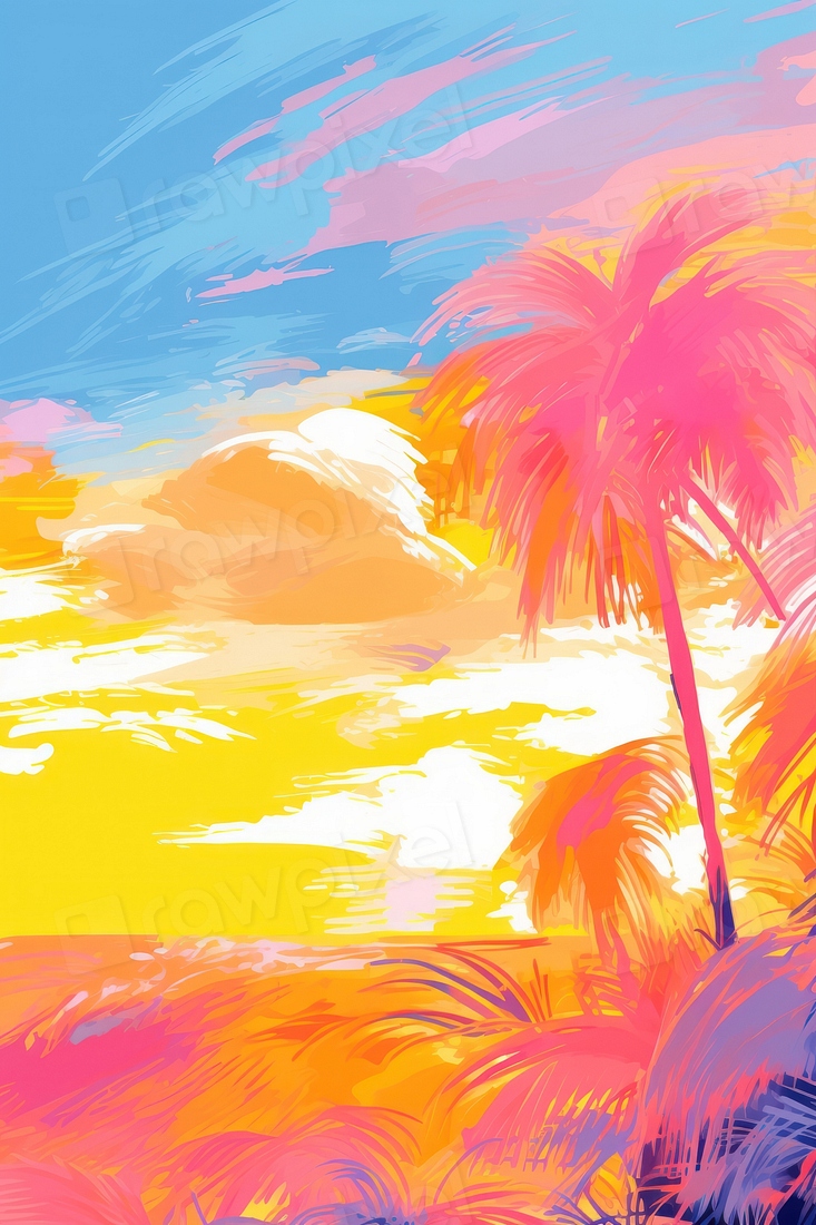 sky summer painting outdoors tropical. | Premium Photo Illustration ...