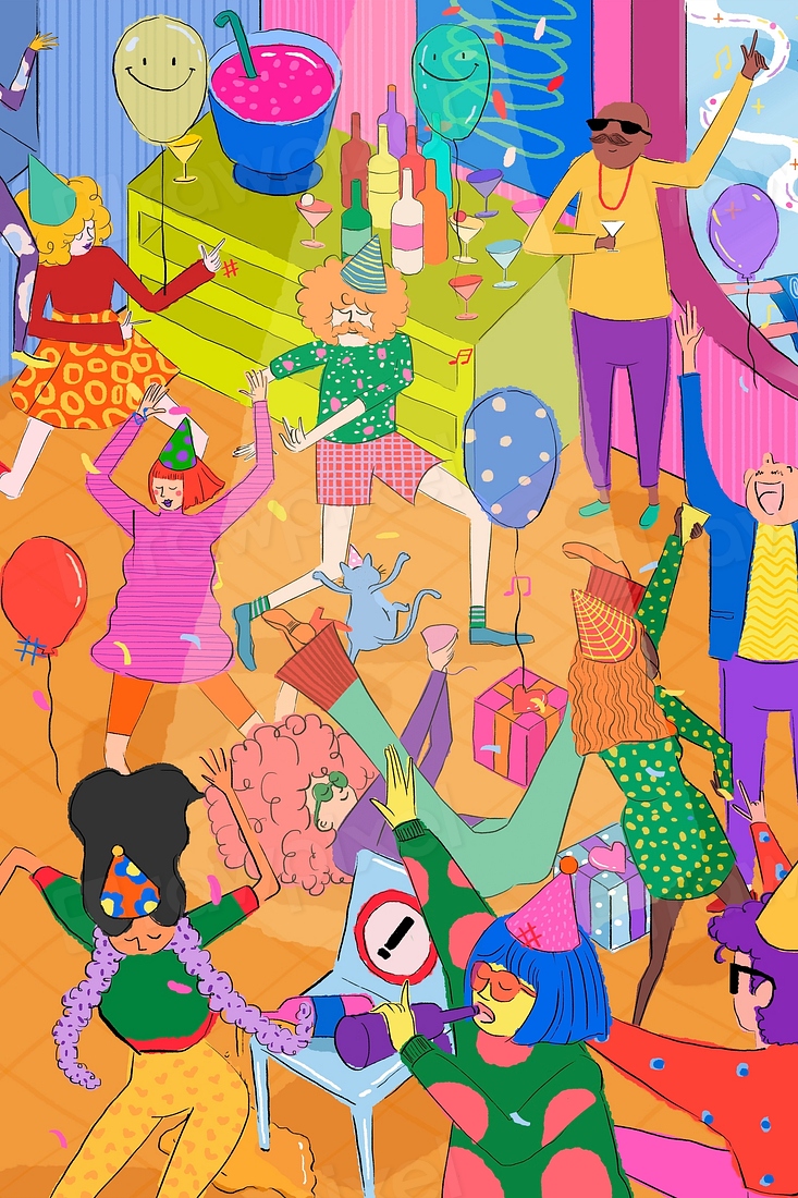 Colorful partying people background, drawing | Free Photo Illustration ...