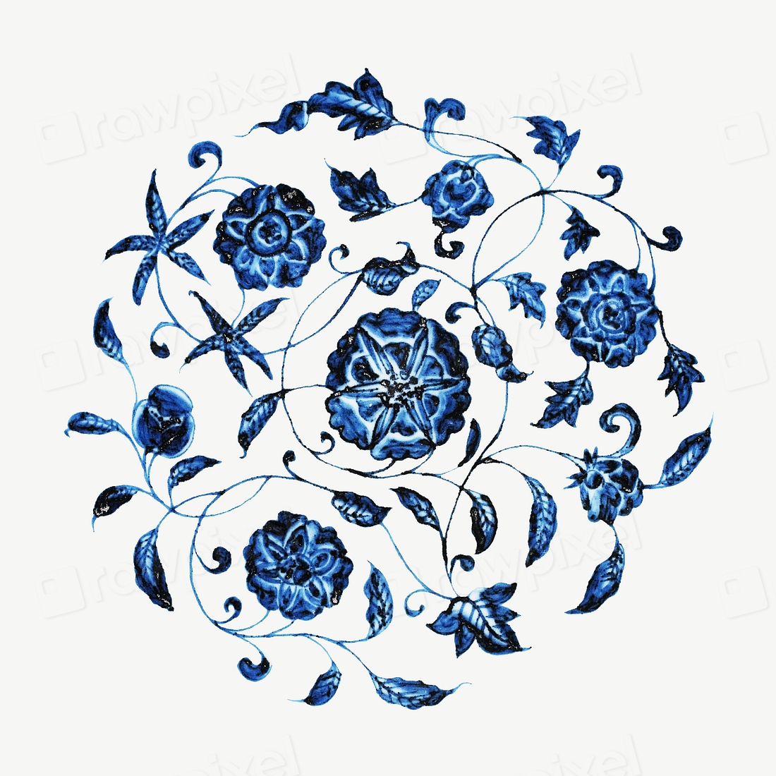 Vintage blue flower pattern clipart | Premium PSD - rawpixel