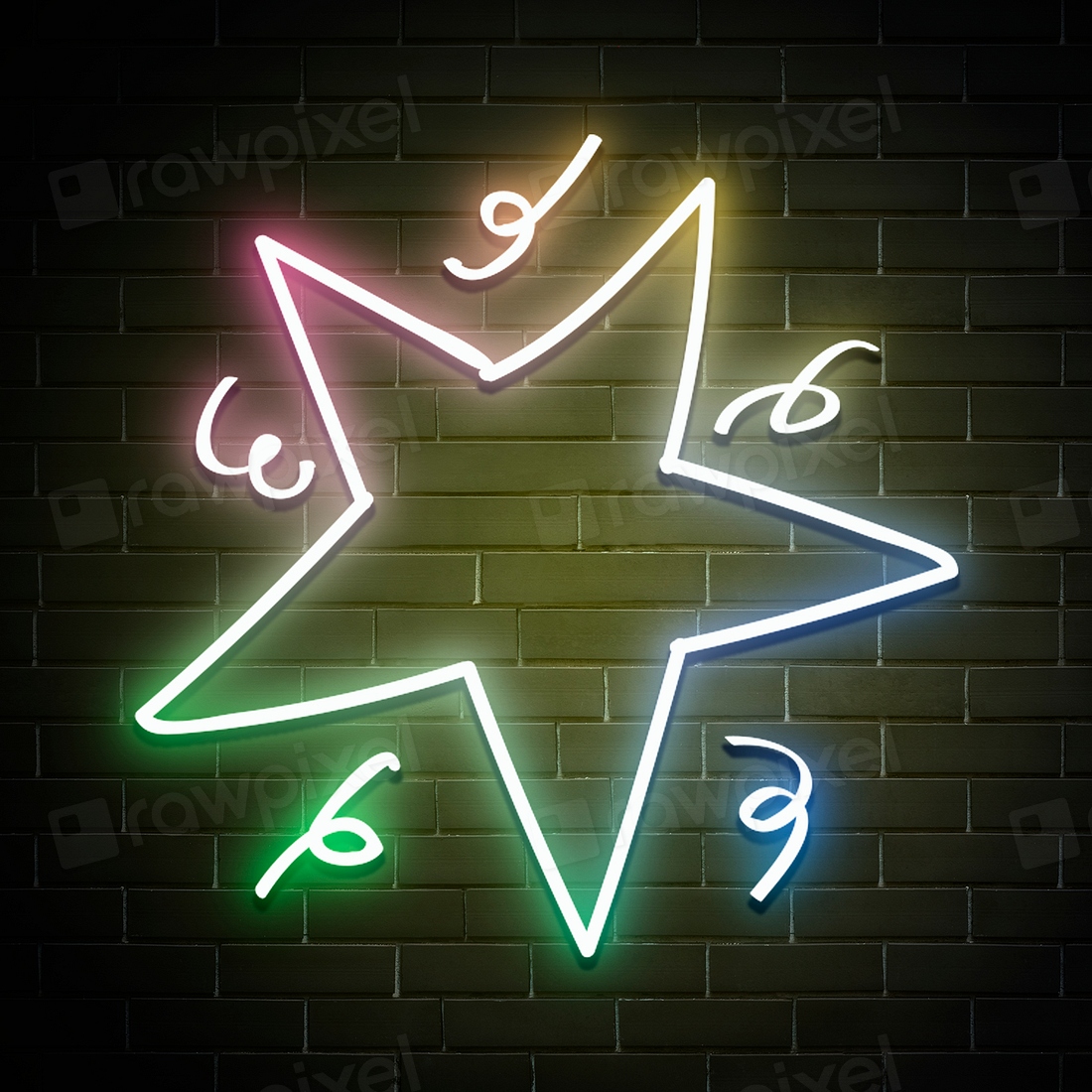 Glow rainbow neon star doodle | Premium PSD - rawpixel