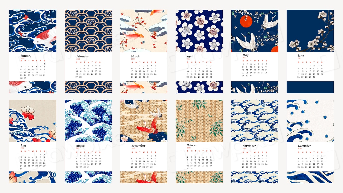 Japanese 2022 monthly calendar template | Premium PSD - rawpixel