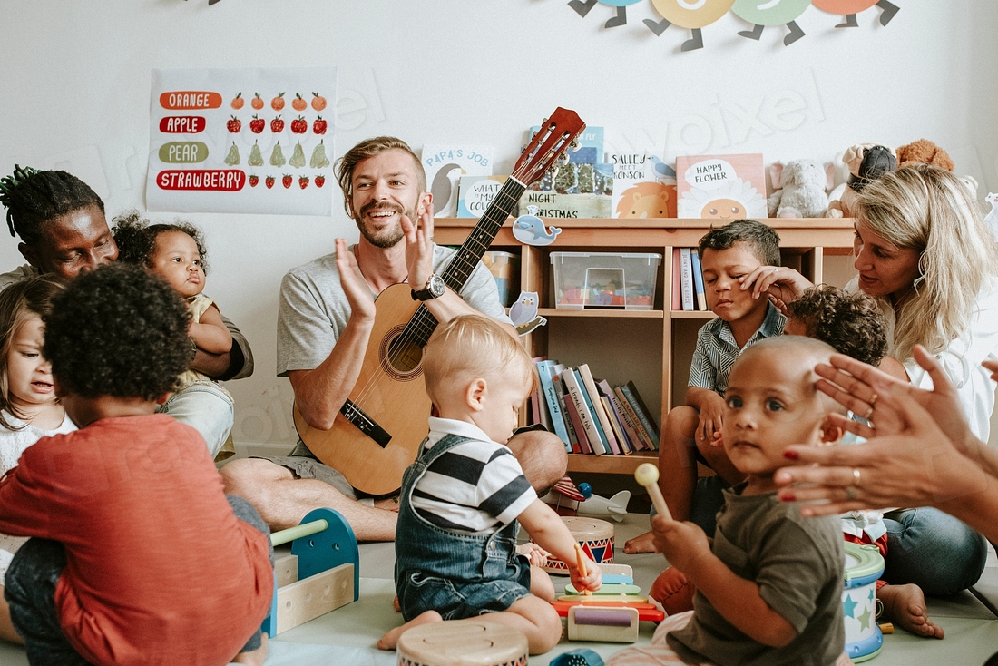 Nursery children playing musical instruments | Free Photo - rawpixel
