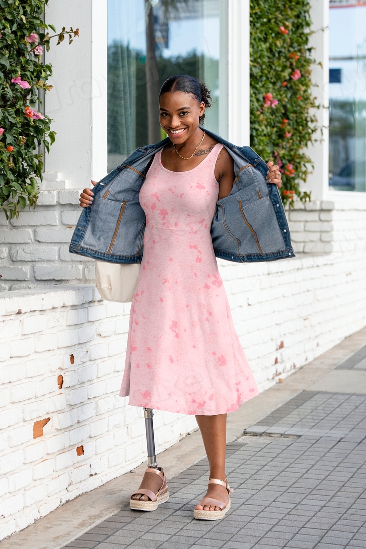 Happy disabled woman, dress mockup | Premium PSD Mockup - rawpixel