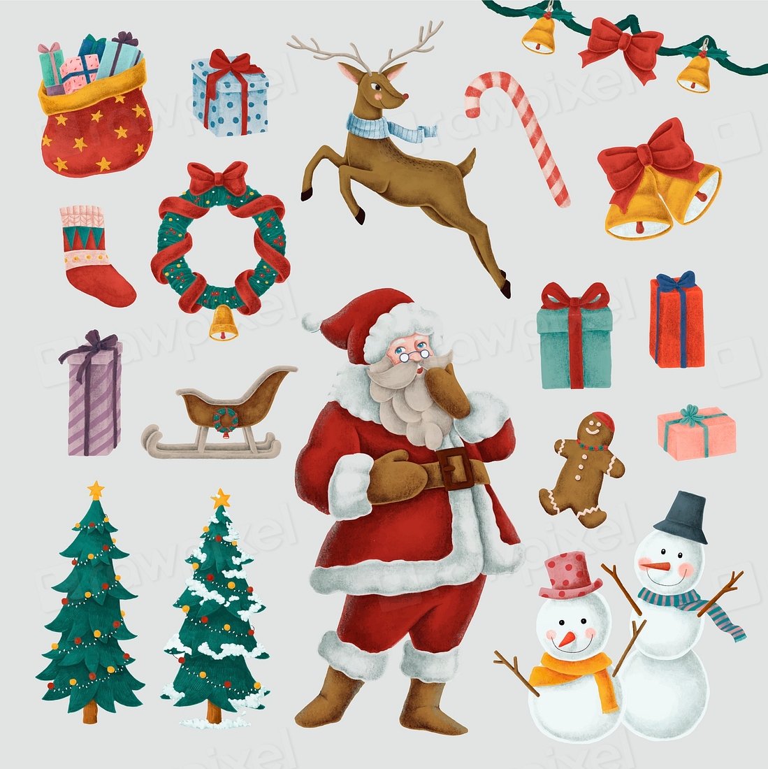 Set hand drawn Christmas illustrations | Premium Vector - rawpixel