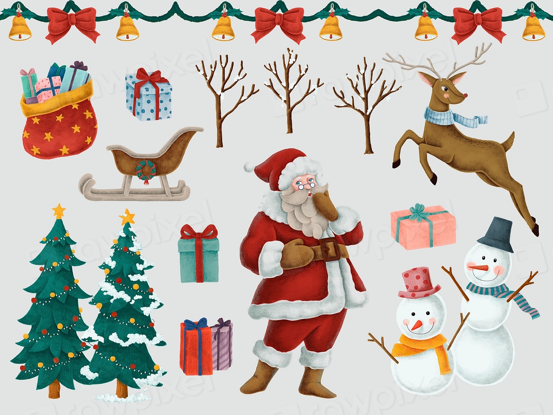 Set hand drawn Christmas illustrations | Premium Photo - rawpixel