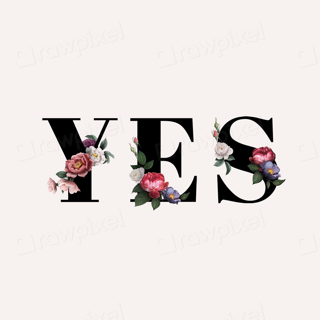 Floral yes word typography beige | Premium Photo - rawpixel