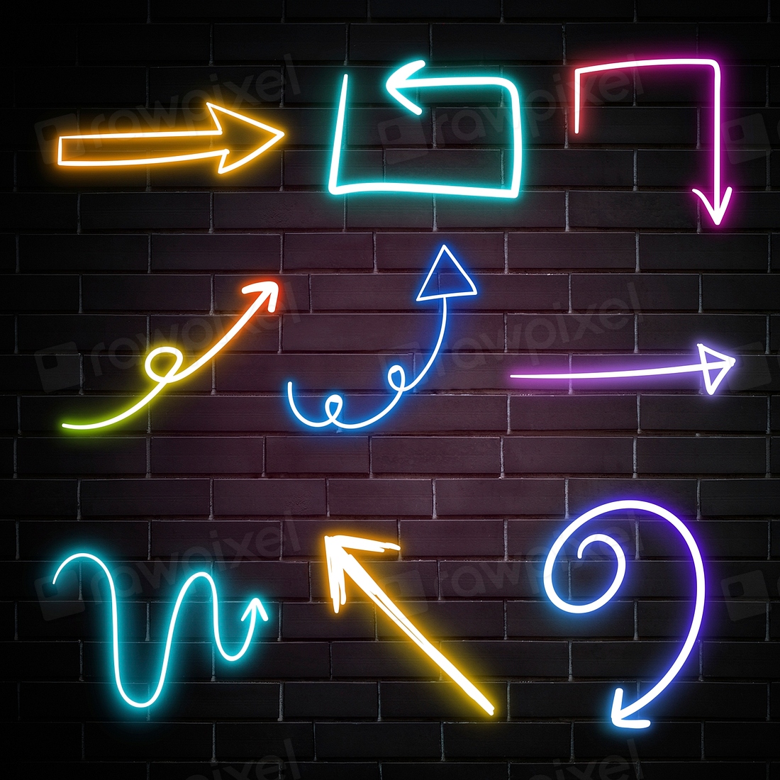 Neon arrows sign set brick | Premium PSD - rawpixel