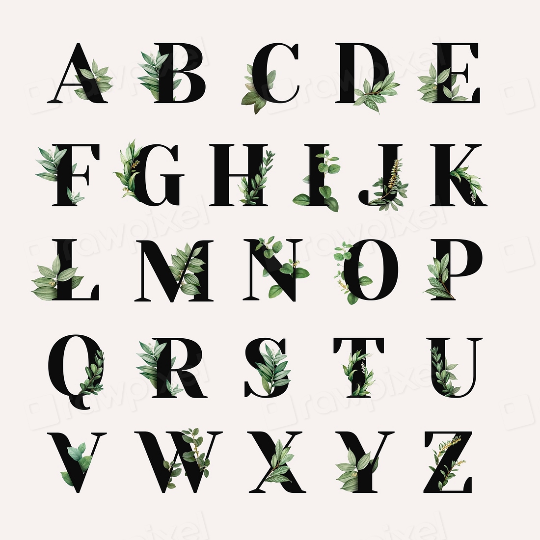 Botanical capital alphabet collection psd | Premium PSD - rawpixel