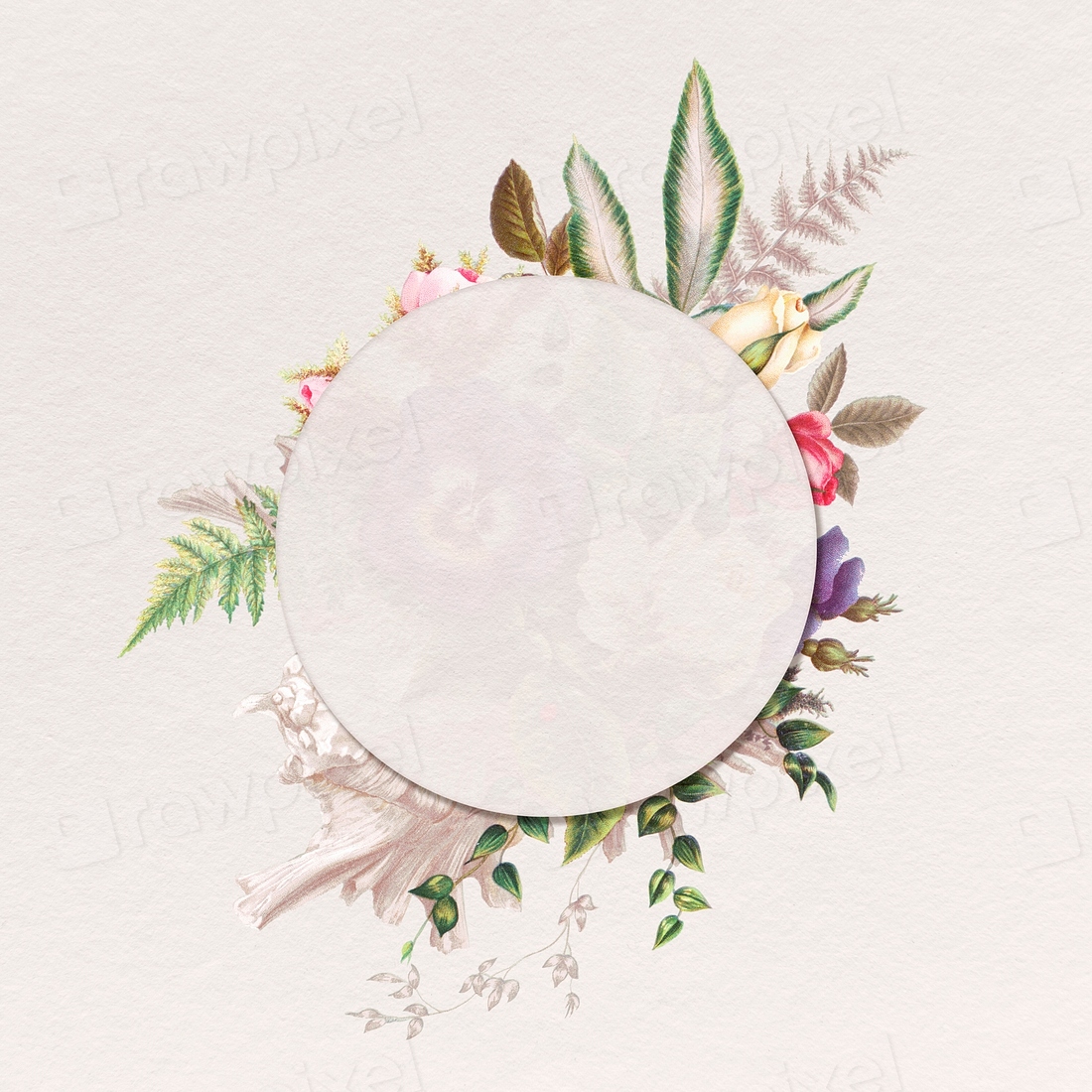 Floral frame psd botanical round | Premium PSD - rawpixel