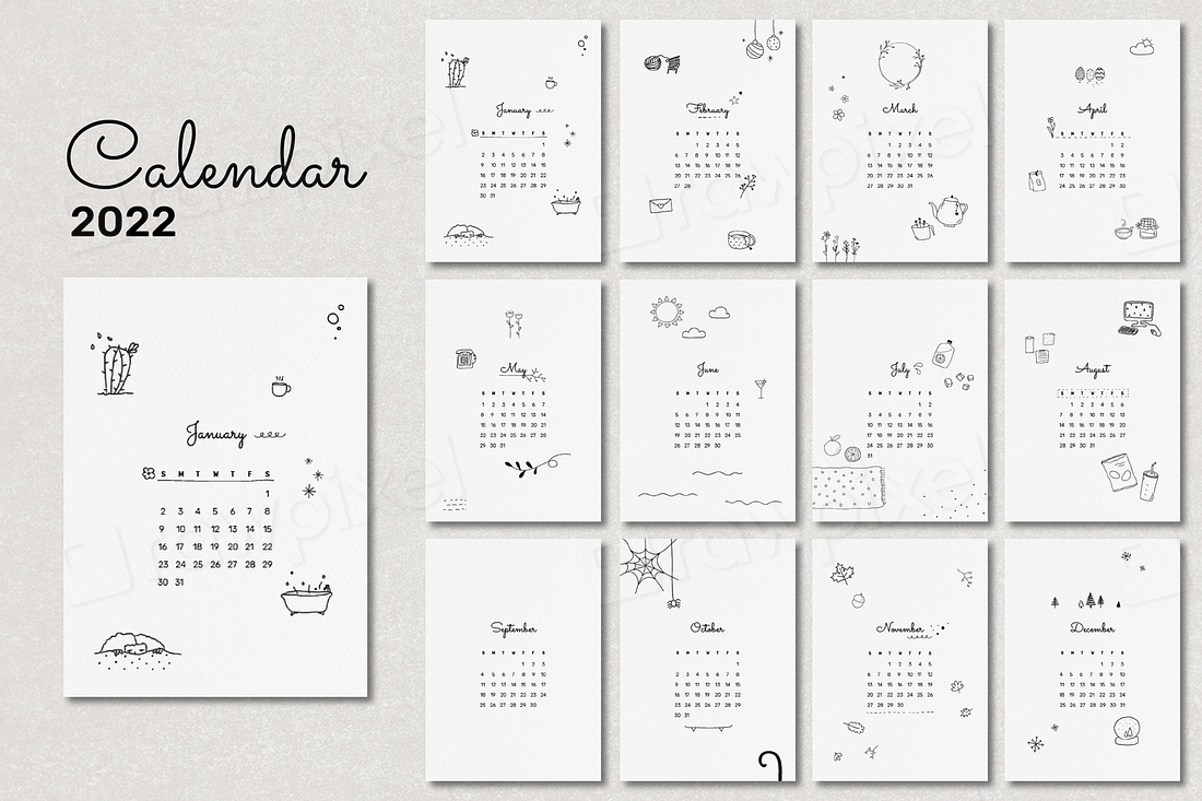 Cute 2022 monthly calendar template | Premium PSD - rawpixel