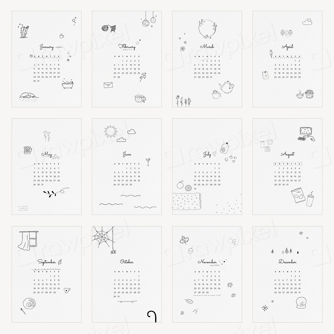 Cute 2022 monthly calendar template, | Premium Vector - rawpixel
