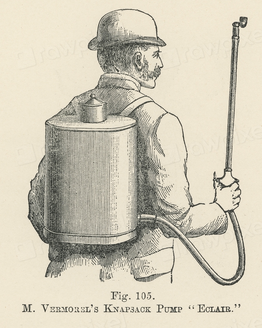 Vintage illustration eclair, vermorel's knapsack | Free Photo ...