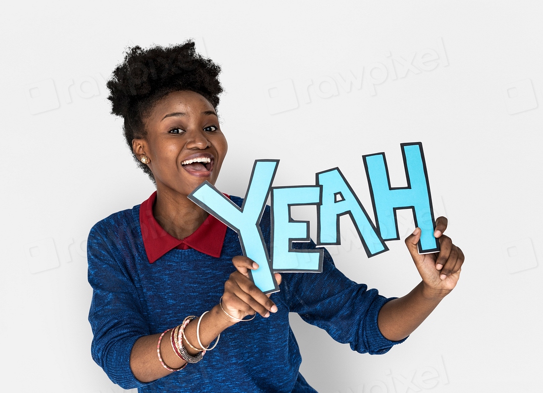 Smiling African Woman Holding Yeah | Free Photo - rawpixel