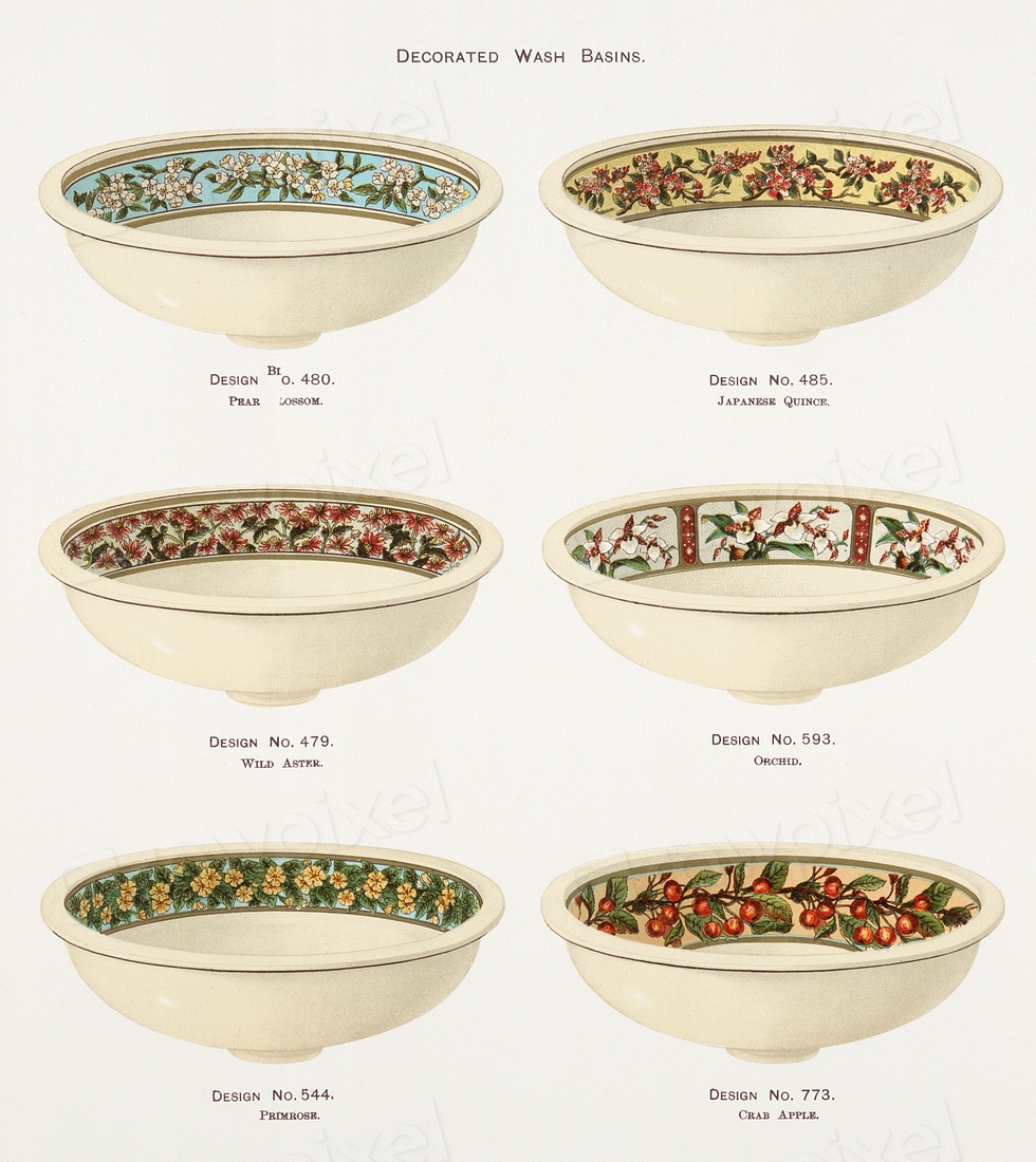 Vintage Illustration decorated wash basins | Free Photo Illustration ...
