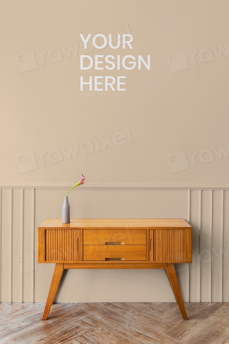 Wooden sideboard table wall mockup | Premium PSD Mockup - rawpixel