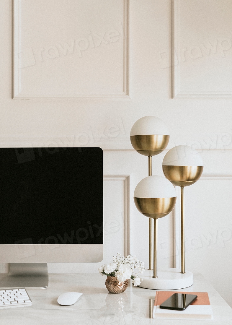 Computer by a golden lamp | Premium Photo - rawpixel