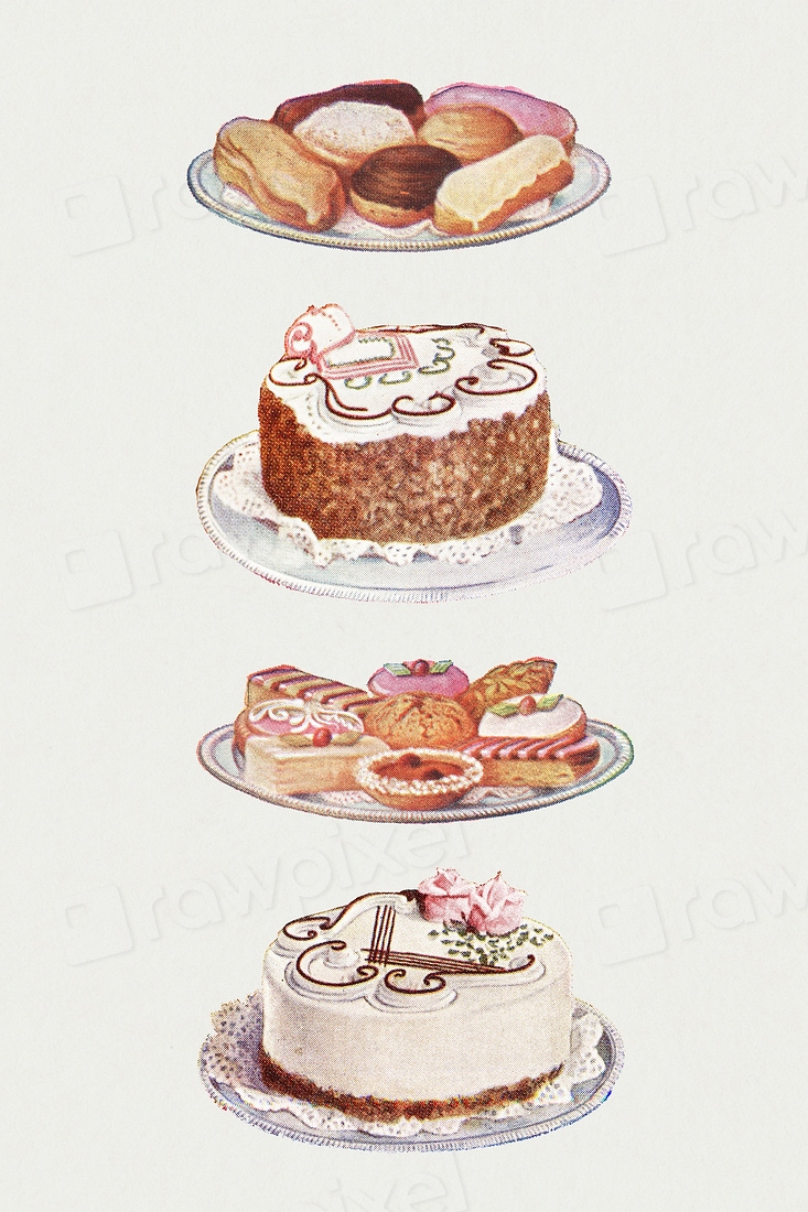 Vintage hand drawn set of cakes | Premium PSD - rawpixel