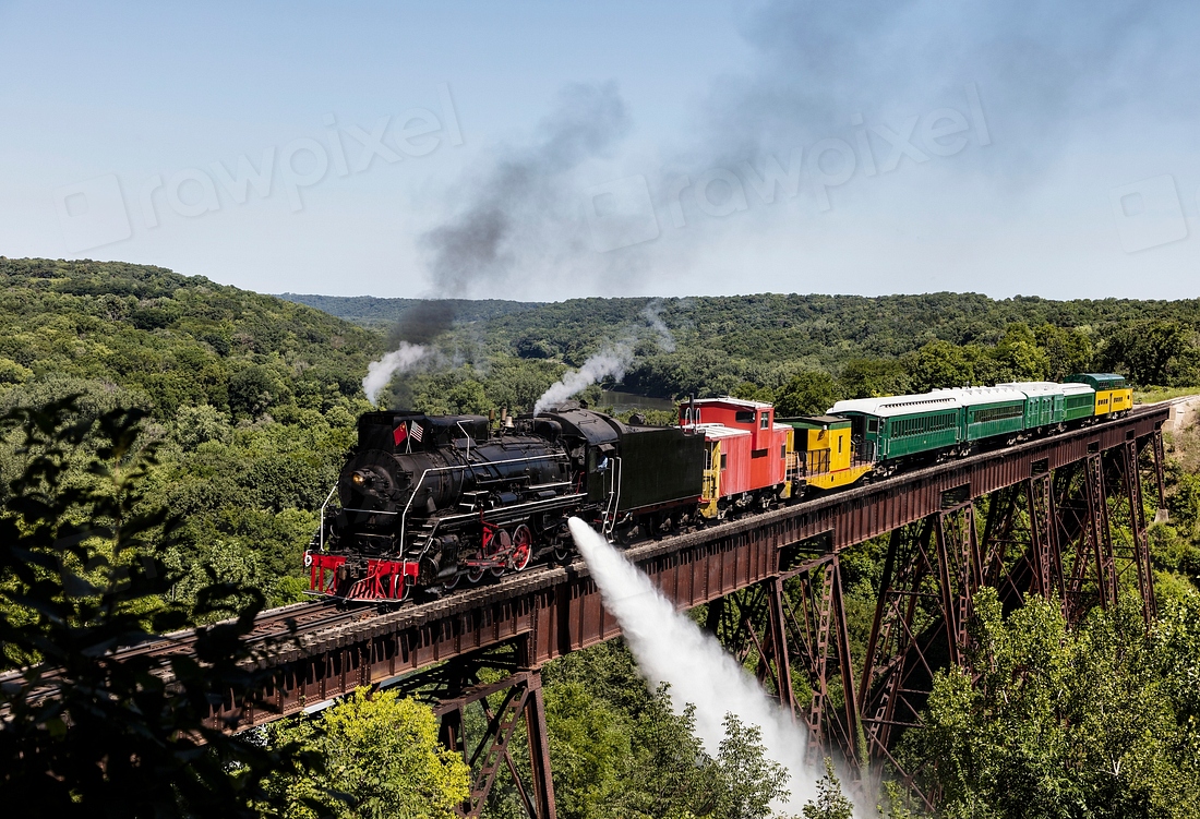 steam train crosses 156-foot-tall Bass | Free Photo - rawpixel