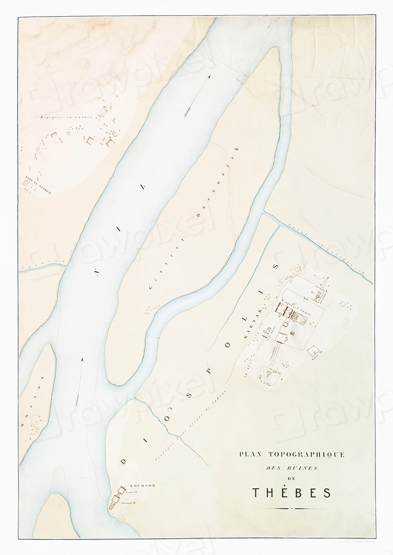 Topographic map ruins Thebes Histoire | Free Photo Illustration - rawpixel