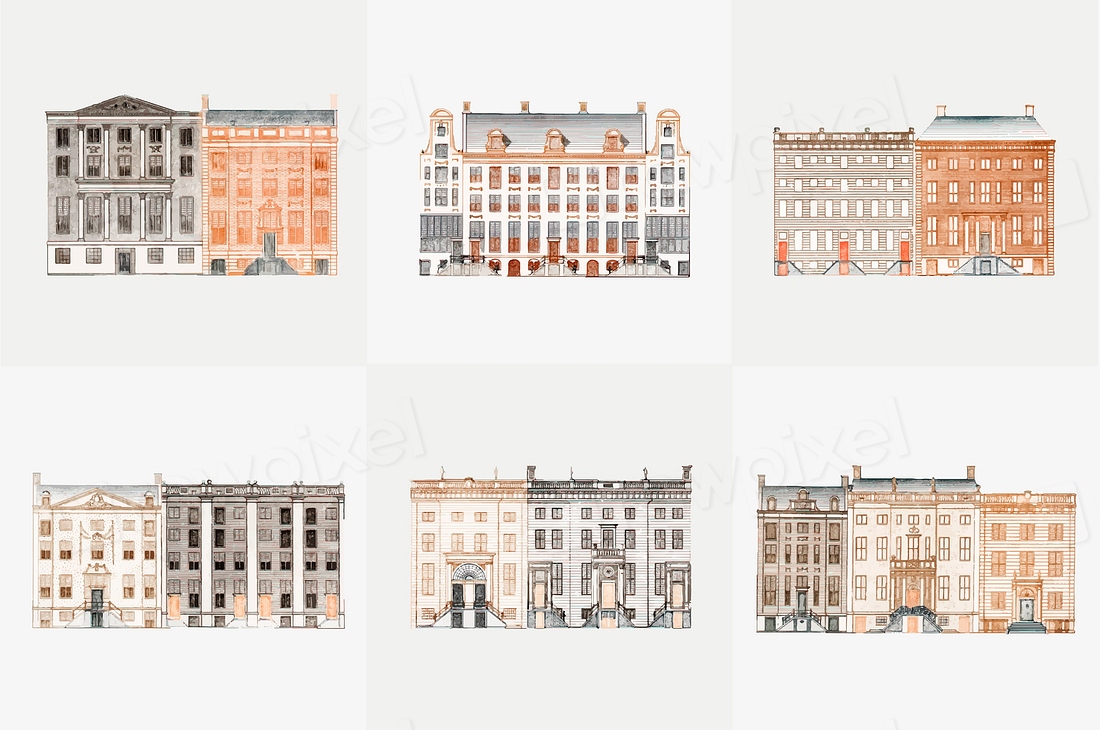 Vintage illustration set canal houses | Premium Vector Illustration ...