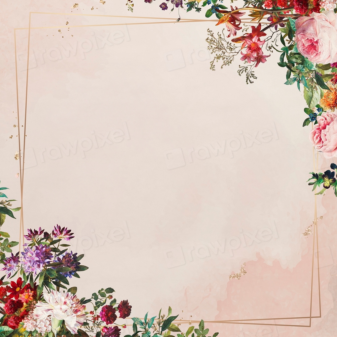 Gold frame flower bouquets background | Premium PSD - rawpixel
