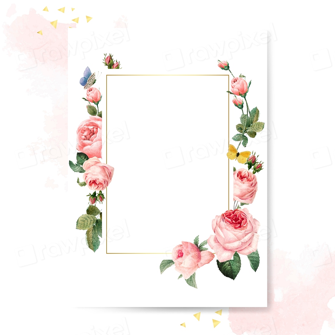 Blank rectangle pink roses frame | Premium Vector - rawpixel