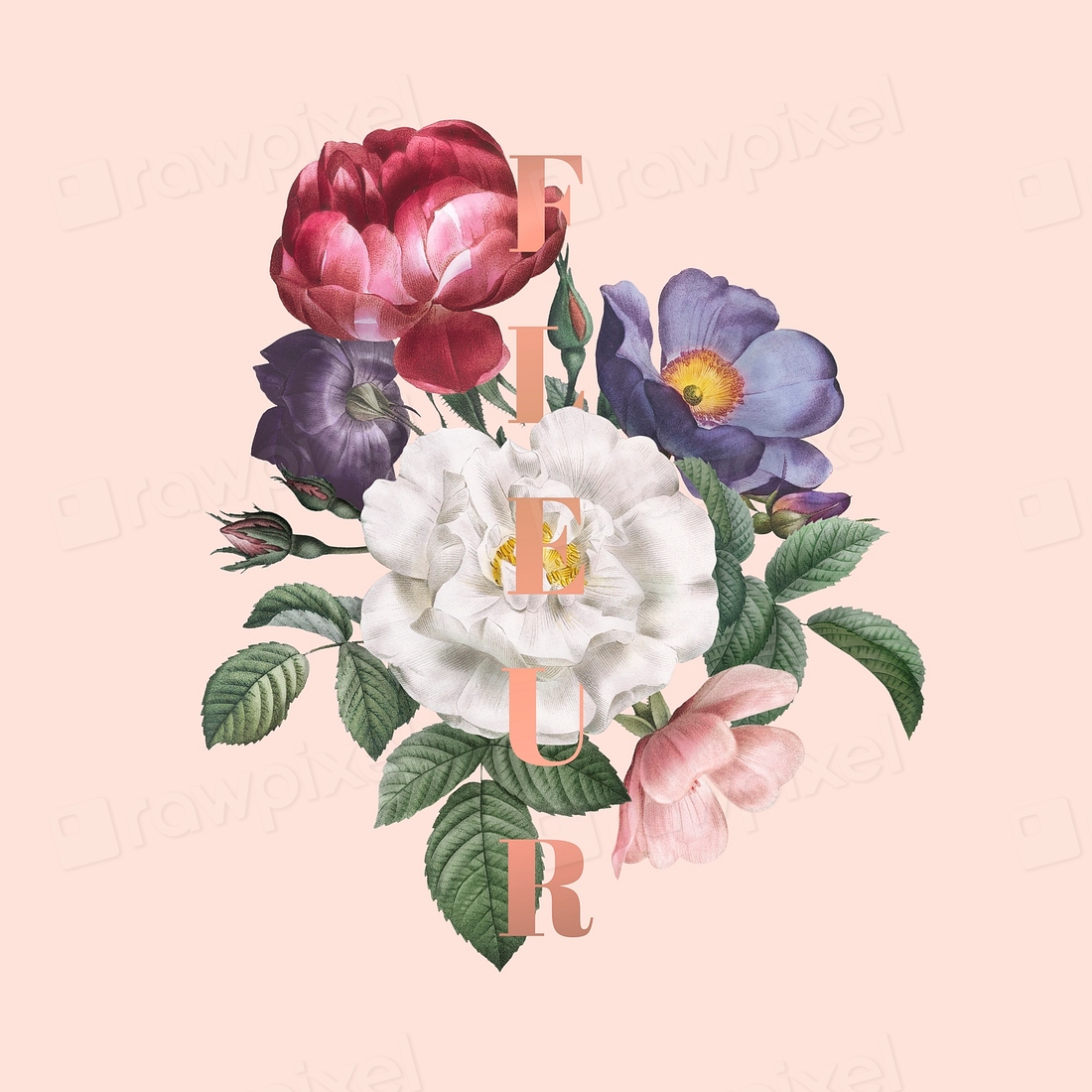 Floral word fleur typography design | Premium PSD - rawpixel