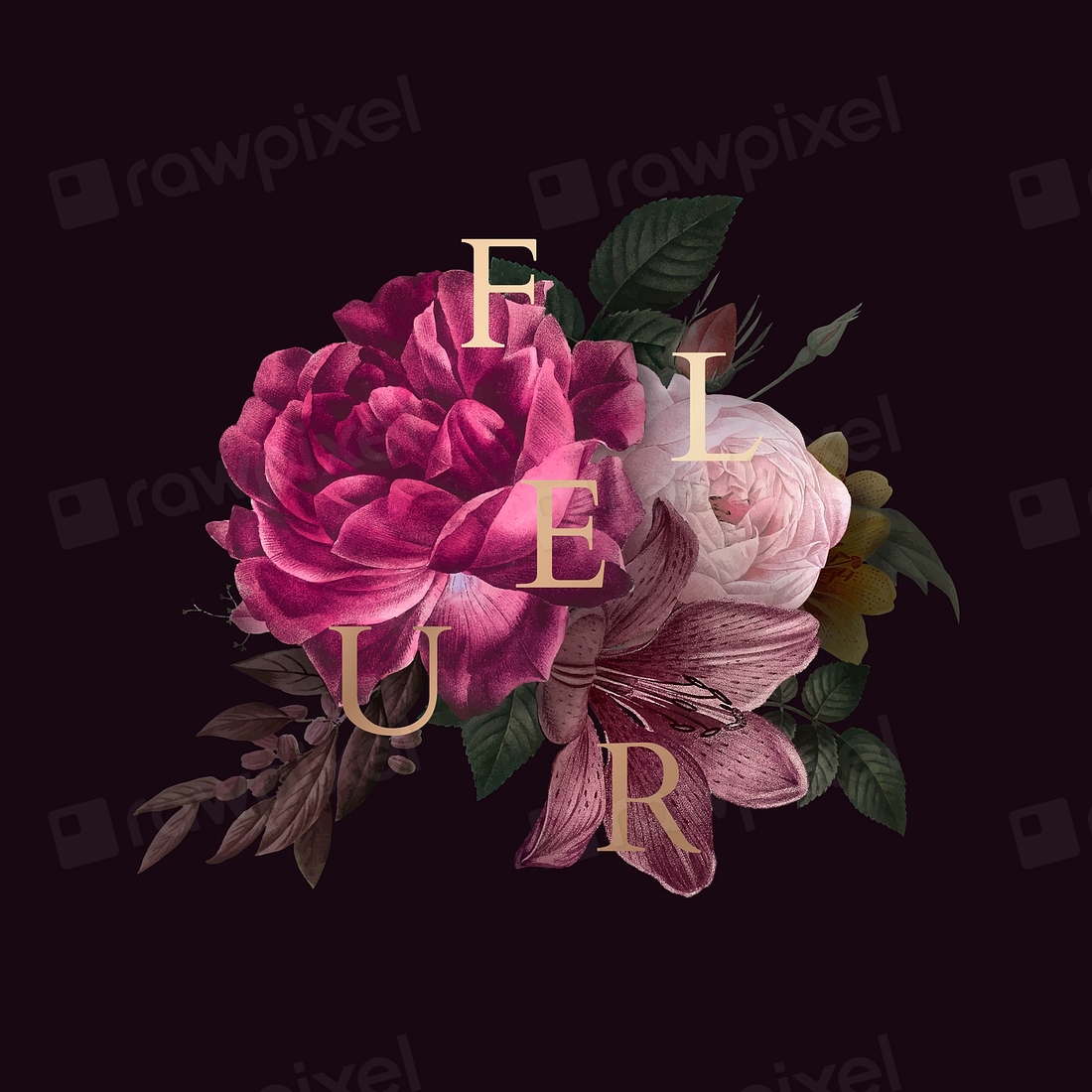 Floral word fleur typography design | Premium Vector Illustration ...